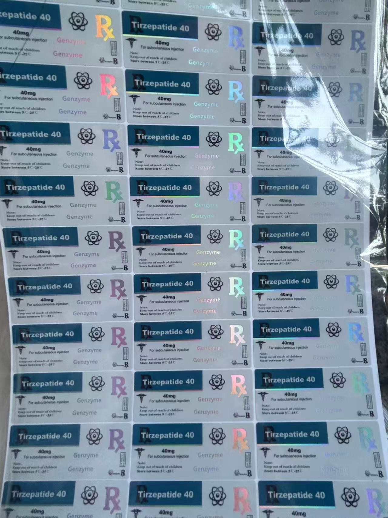 Tirzepatide 40mg Peptide Glass Vial Labels With Customized Design